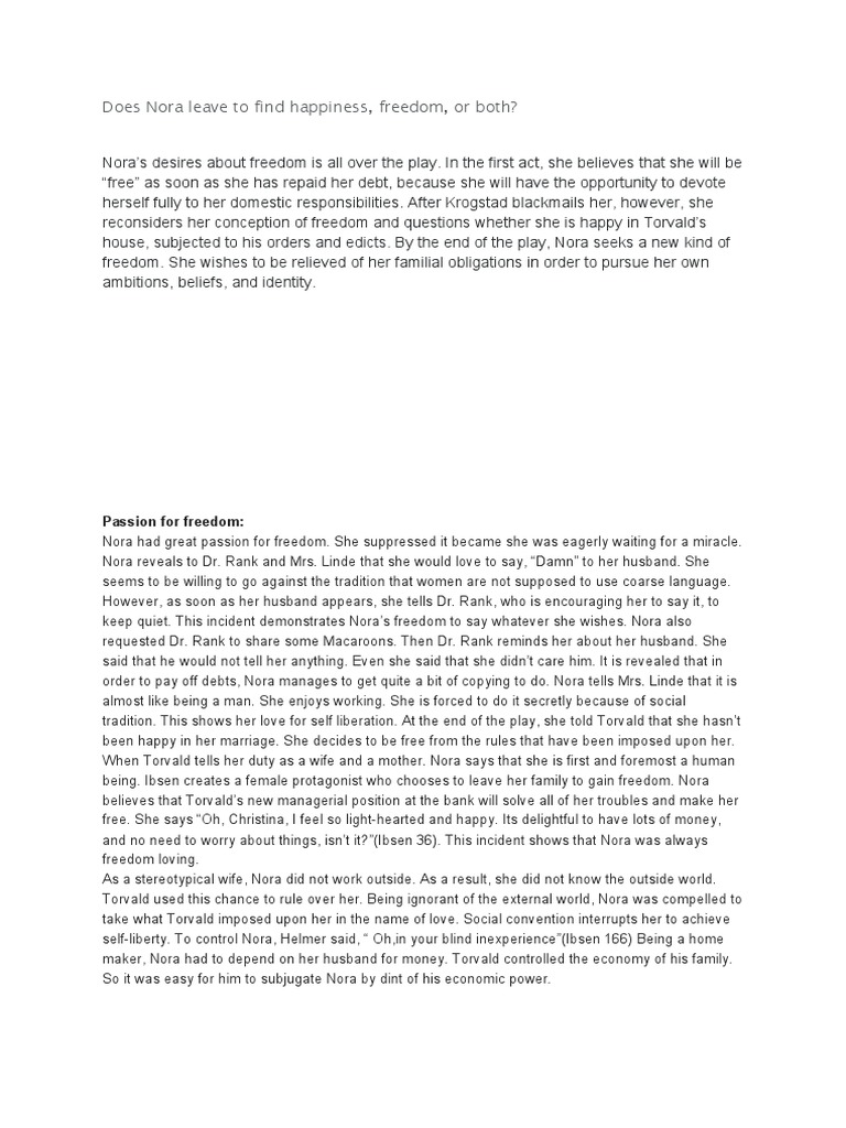 Does Nora Leave To Find Happiness | PDF | A Doll's House