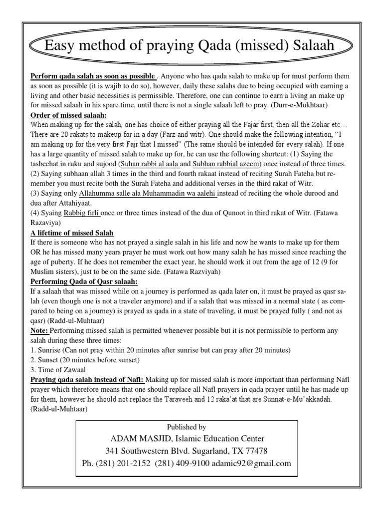 Easy Method of Praying Qada (Missed) Salaah | PDF | Abrahamic Religions ...