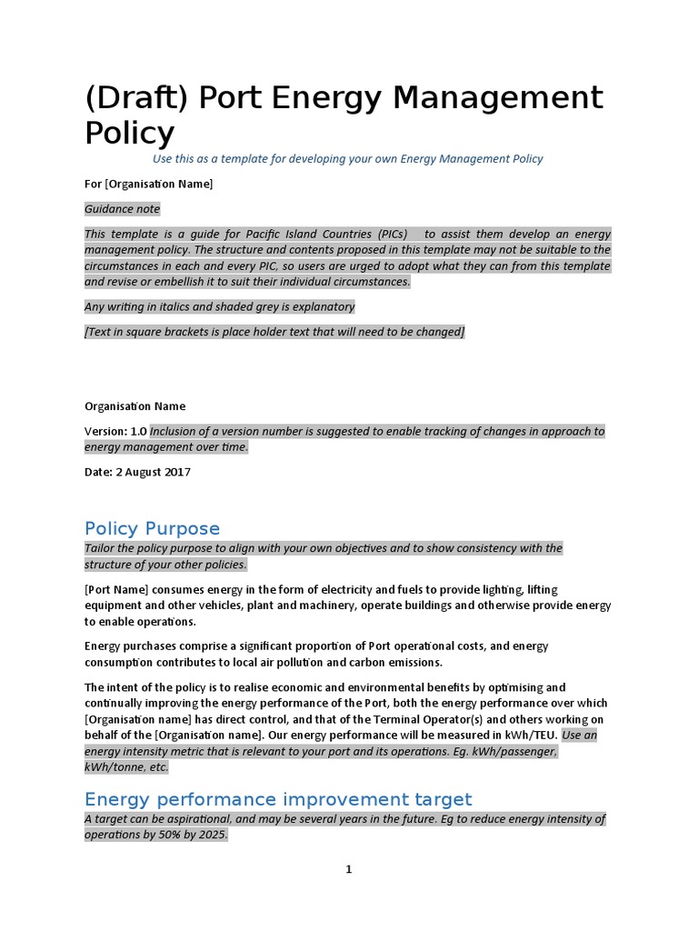 Energy Policy Template | PDF | Energy Management | Kilowatt Hour