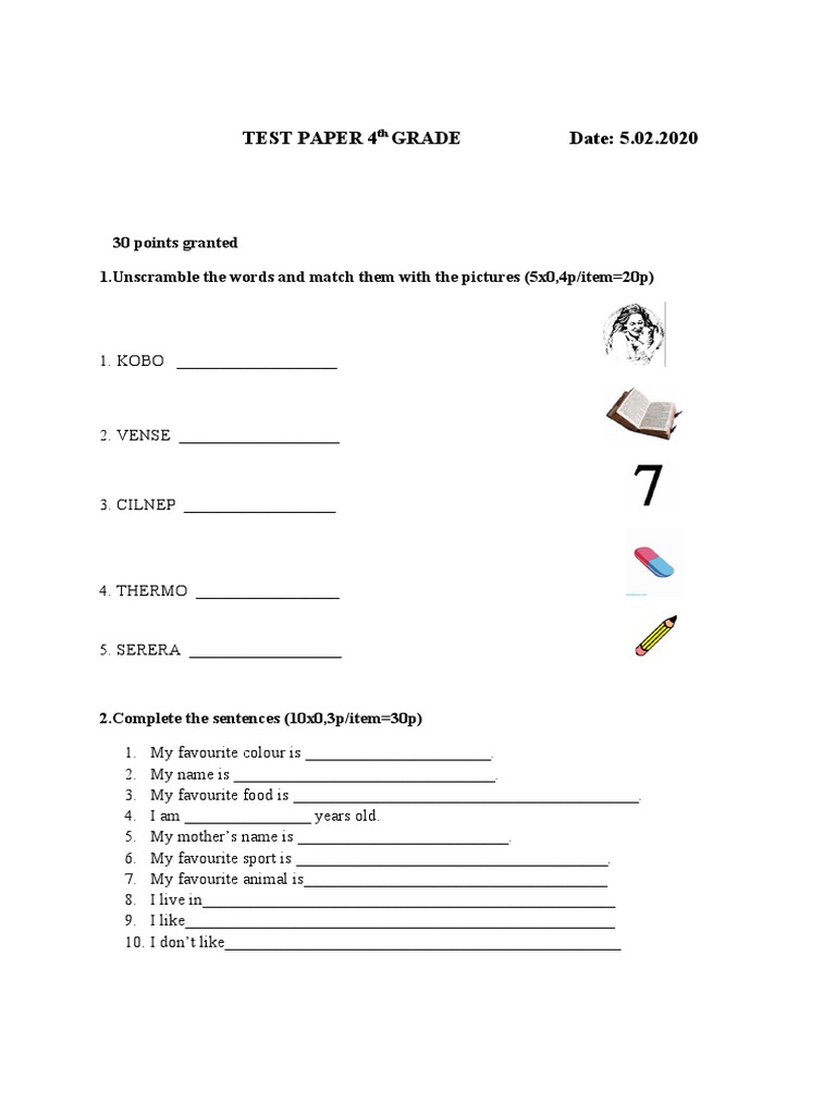 Test Paper 4 Grade Date: 5.02.2020 | PDF