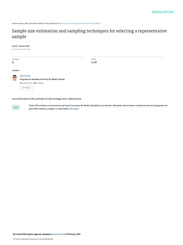Sample Size Estimation and Sampling Techniques For Selecting A ...