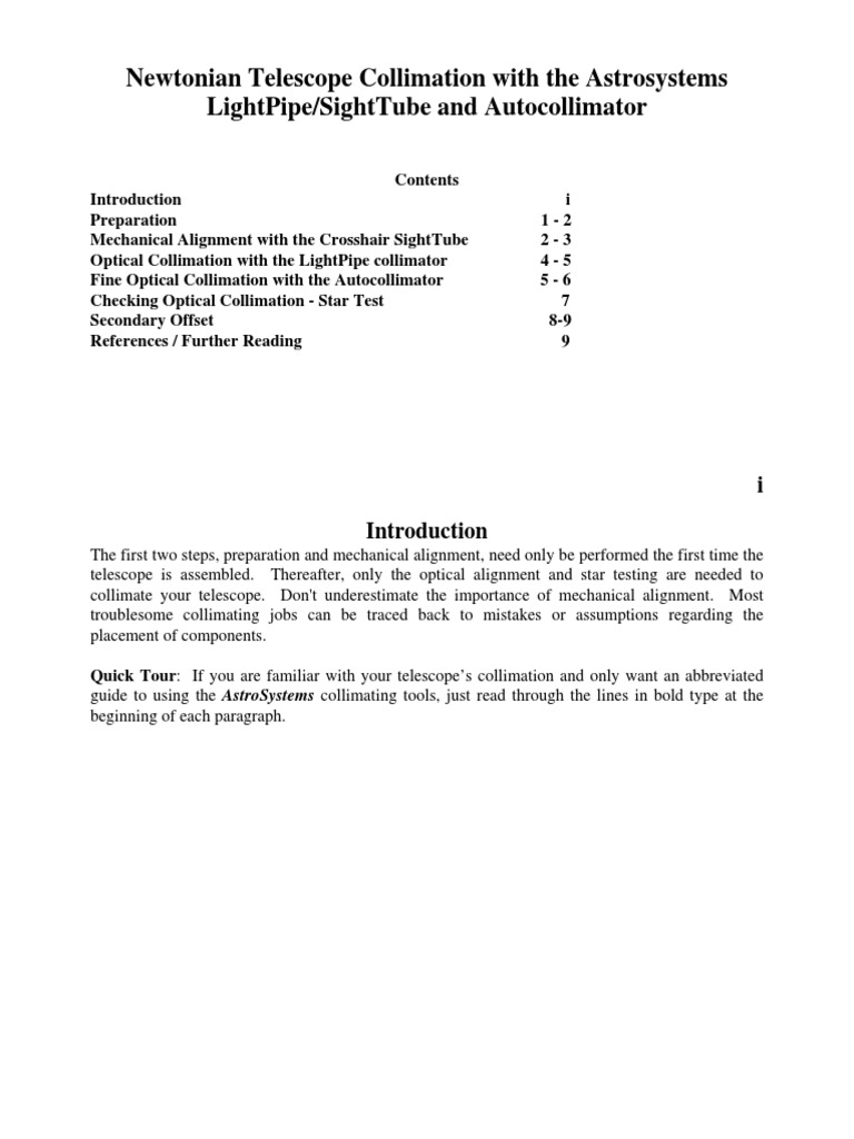 Newtonian Telescope Collimation With The Astrosystems Lightpipe ...