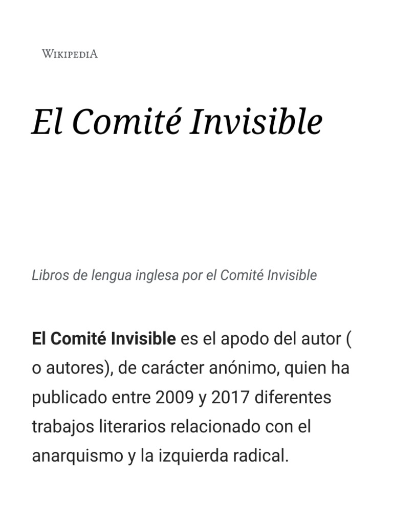 El Comité Invisible - Wikipedia PDF | PDF