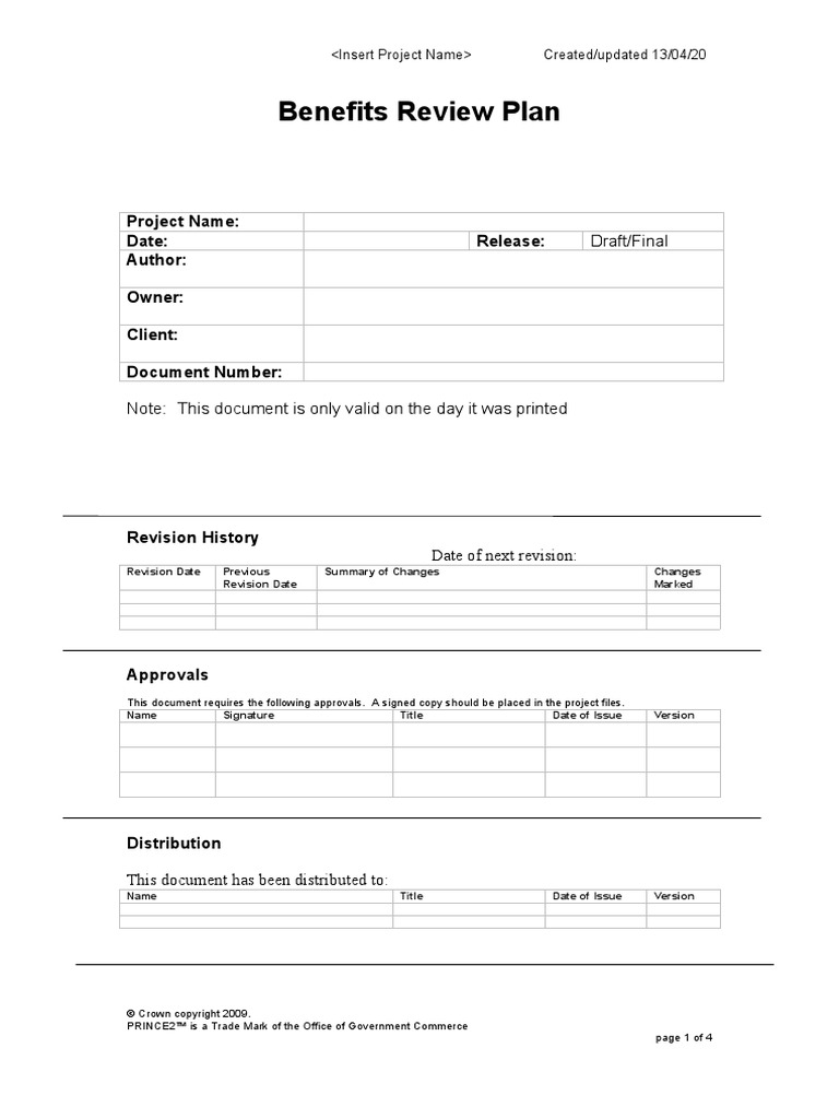 1 - Benefits Review Plan | PDF | Project Management | Business