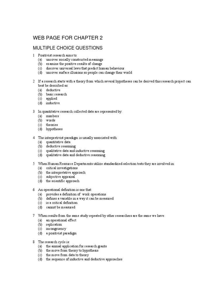 Web Page For Chapter 2: Multiple Choice Questions | PDF | Theory ...
