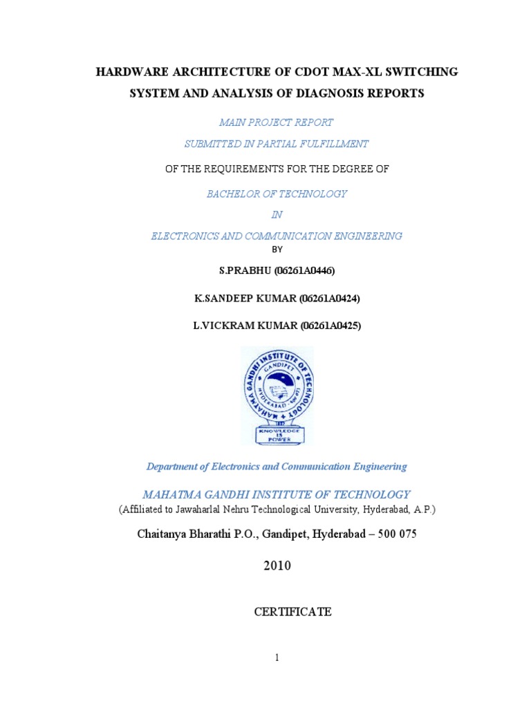 Hardware Architecture of Cdot Max-Xl Switching System and Analysis of ...
