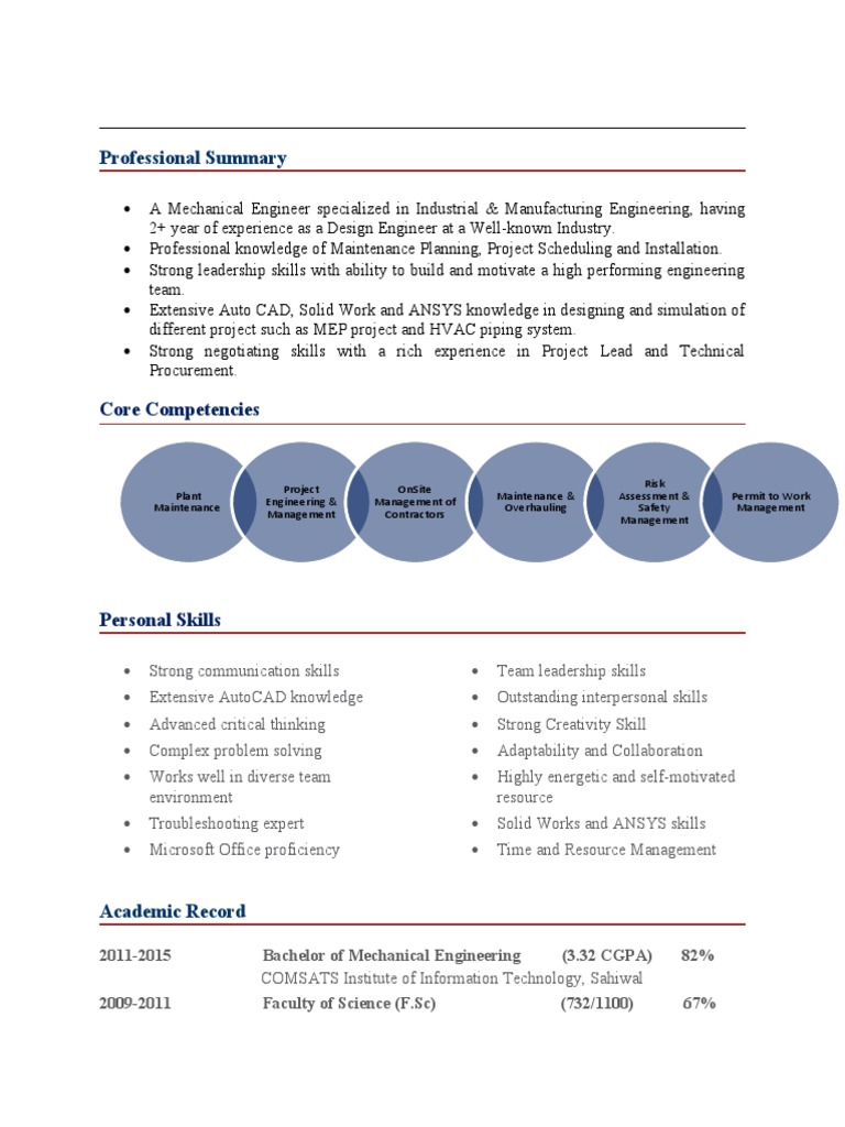 Professional Summary: Core Competencies | PDF | Engineering ...