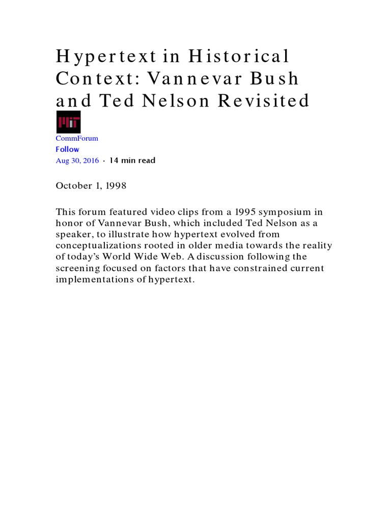 Evolution of Hypertext: Bush & Nelson | PDF | Politics