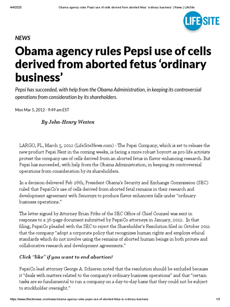 Pepsi - Abortion Flavor Enhancer | PDF | Pepsi Co | U.S. Securities And ...