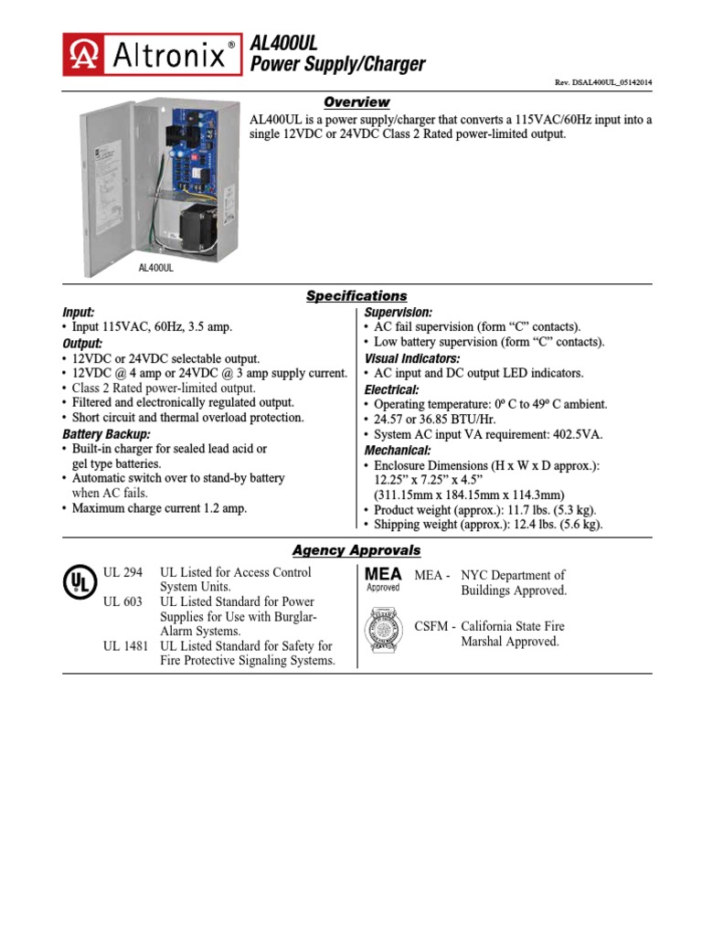 AL400UL Power Supply/Charger | PDF | Power Supply | Battery Charger