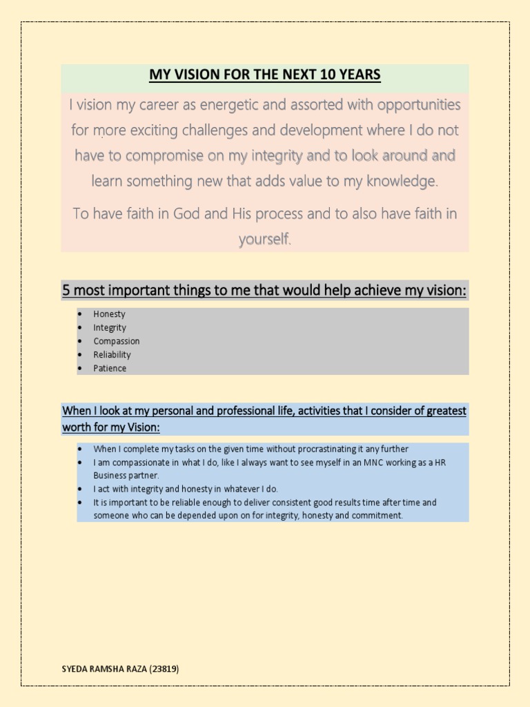 My 10-Year Career Vision and Values | PDF