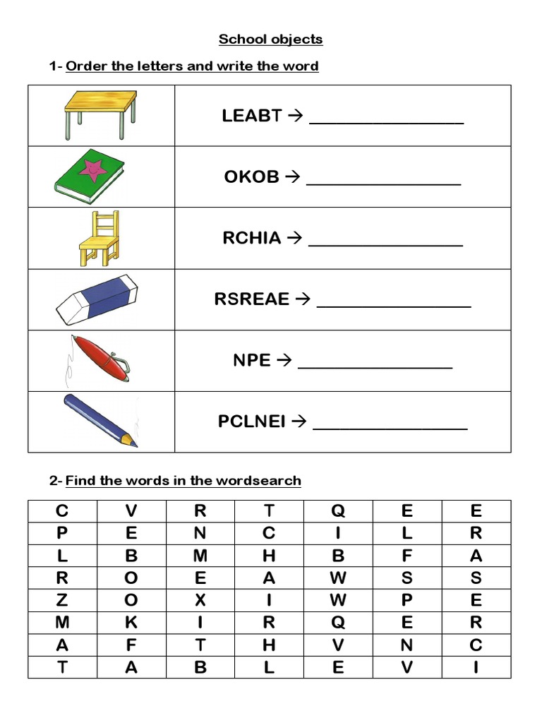 School Objects 1-Order The Letters and Write The Word | PDF