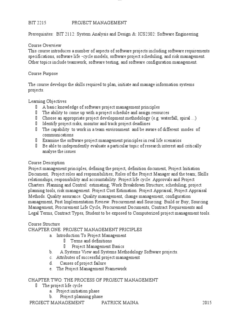 Software Project Management Course | PDF | Project Management | Risk ...