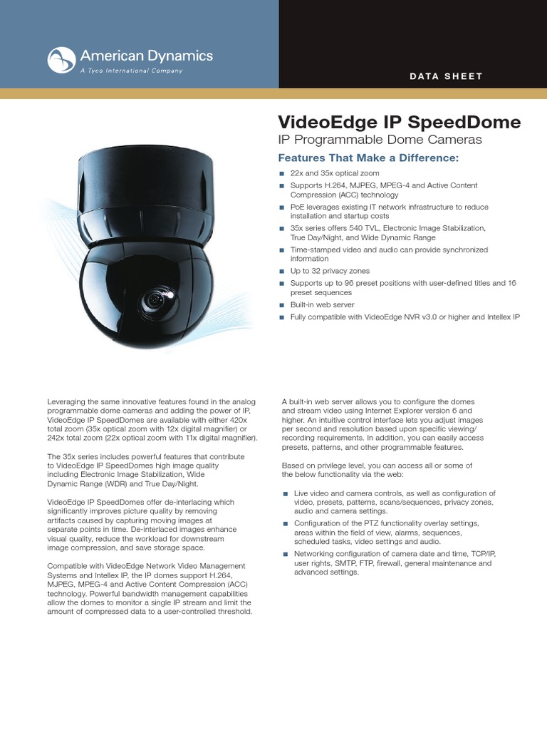 Videoedge Ip Speeddome: Ip Programmable Dome Cameras | PDF | Video ...