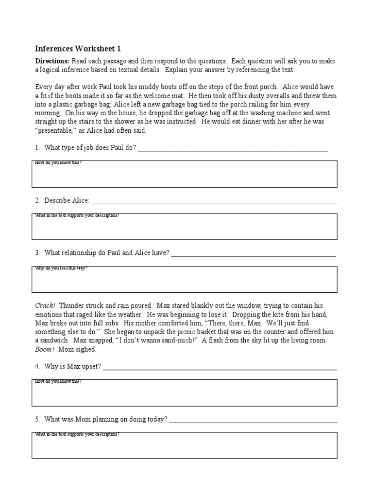 Inferences Worksheet | PDF