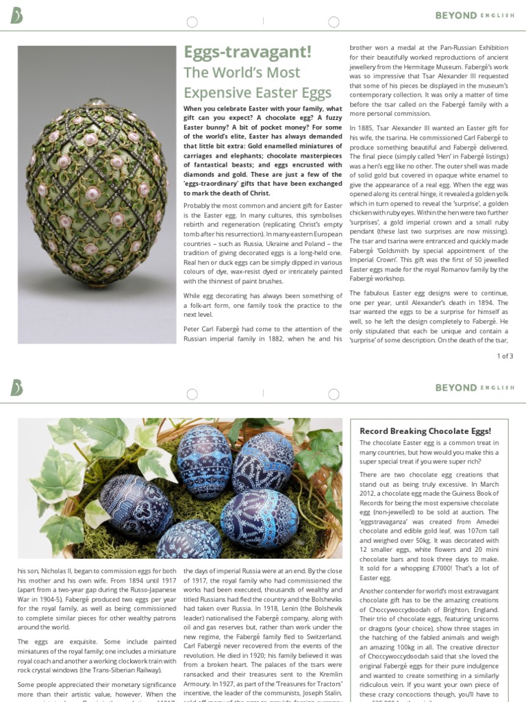 Eggstravagent Reading Comprehension | PDF | Easter Egg | Jewelry