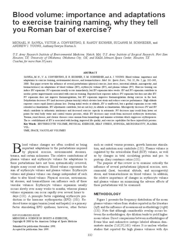 Blood Volume: Importance and Adaptations To Exercise Training Naming ...