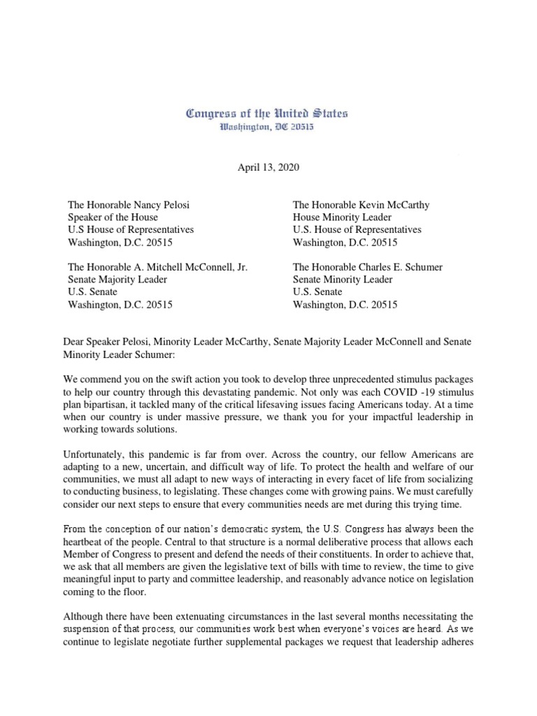 Letter To Congressional Leadership - Normal Democratic Process | PDF ...