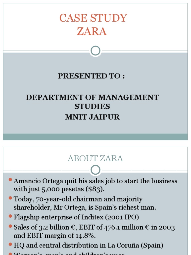 Case Study Zara: Presented To: Department of Management Studies Mnit ...