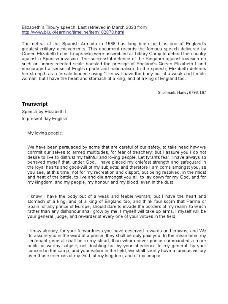 Elizabeth I Speech PDF | PDF | Elizabeth I Of England | Violence