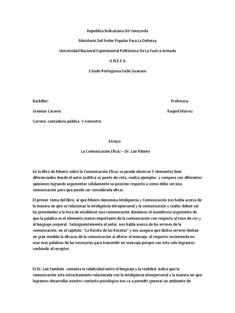 Ensayo Dr. Lair Ribeiro 1 | PDF | Conversacion | Comunicación