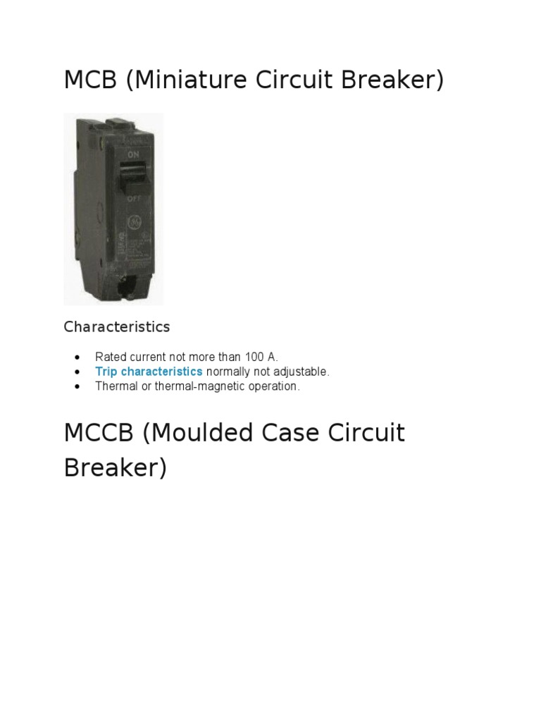 MCB (Miniature Circuit Breaker) : Characteristics | PDF | Equipment ...