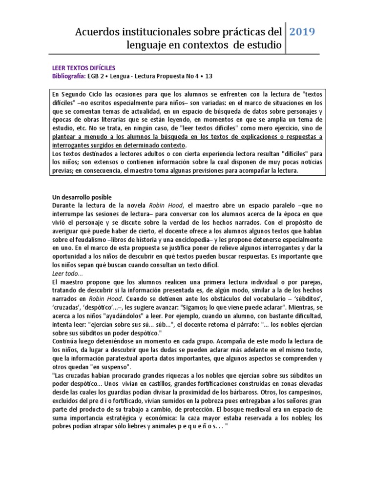 Acuerdos Leer Textos Difíciles | PDF | Ficción general