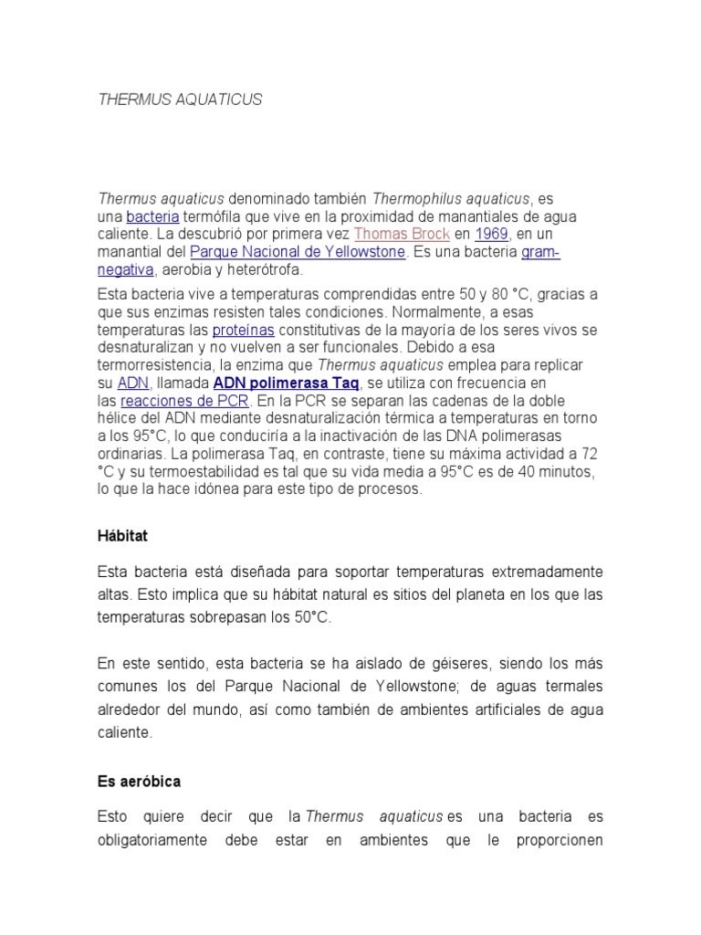 Bacteria Termófila: Thermus aquaticus | PDF | Bioquímica | Química
