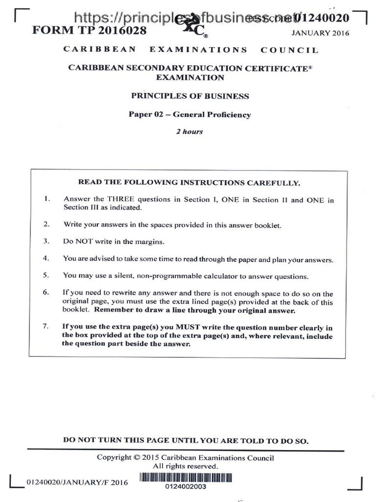 Csec CXC Pob Past Paper January 2016 Paper 02 PDF | PDF