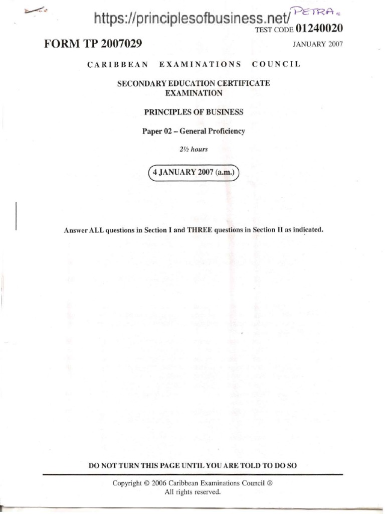 Csec CXC Pob Past Papers January 2007 Paper 02 PDF | PDF | Economies ...