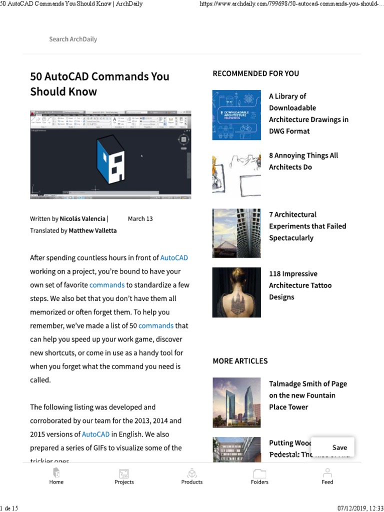 50 AutoCAD Commands You Should Know - ArchDaily | PDF | Auto Cad ...