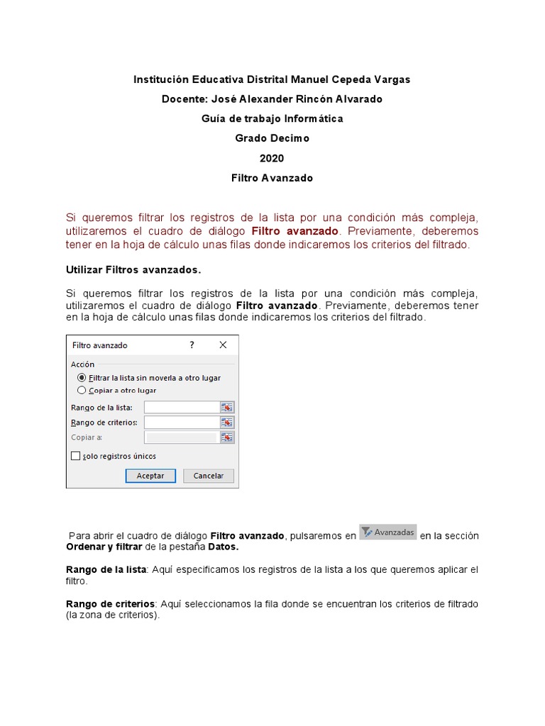 Filtros Avanzados | PDF | Hoja de cálculo | Informática