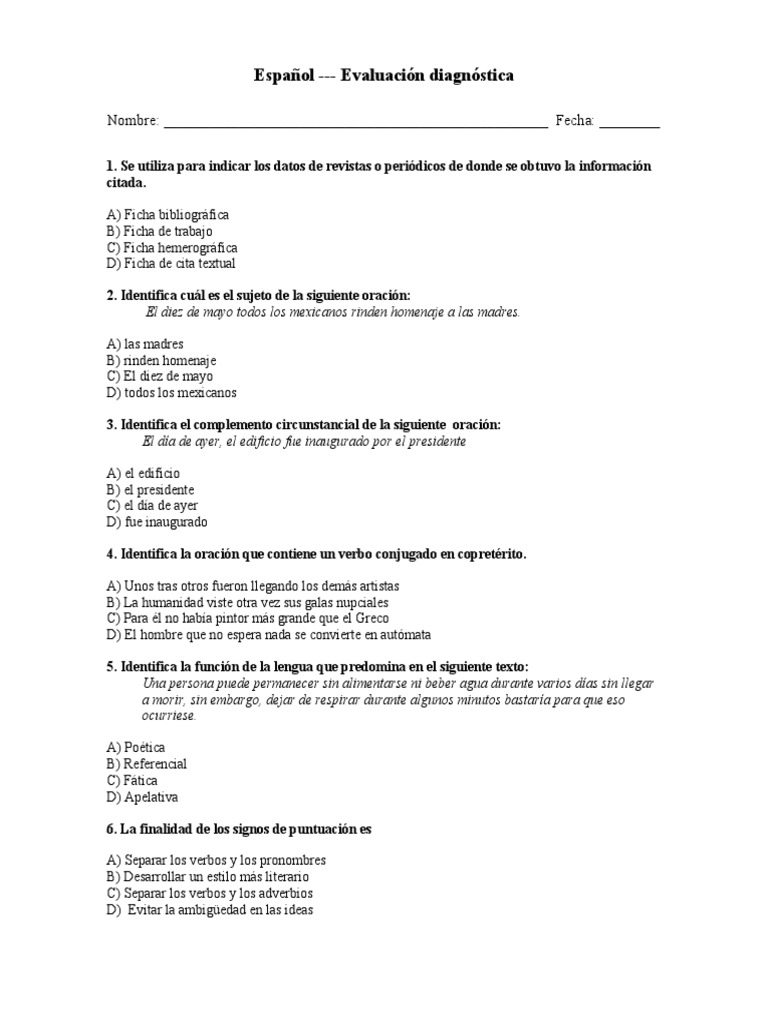 Diagnóstico Español | PDF | Verbo | Oración (Lingüística)