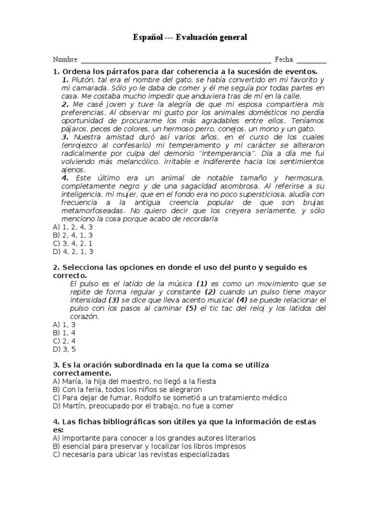 Evaluación de Comprensión Lectora y Gramática | PDF | Asunto (gramática ...