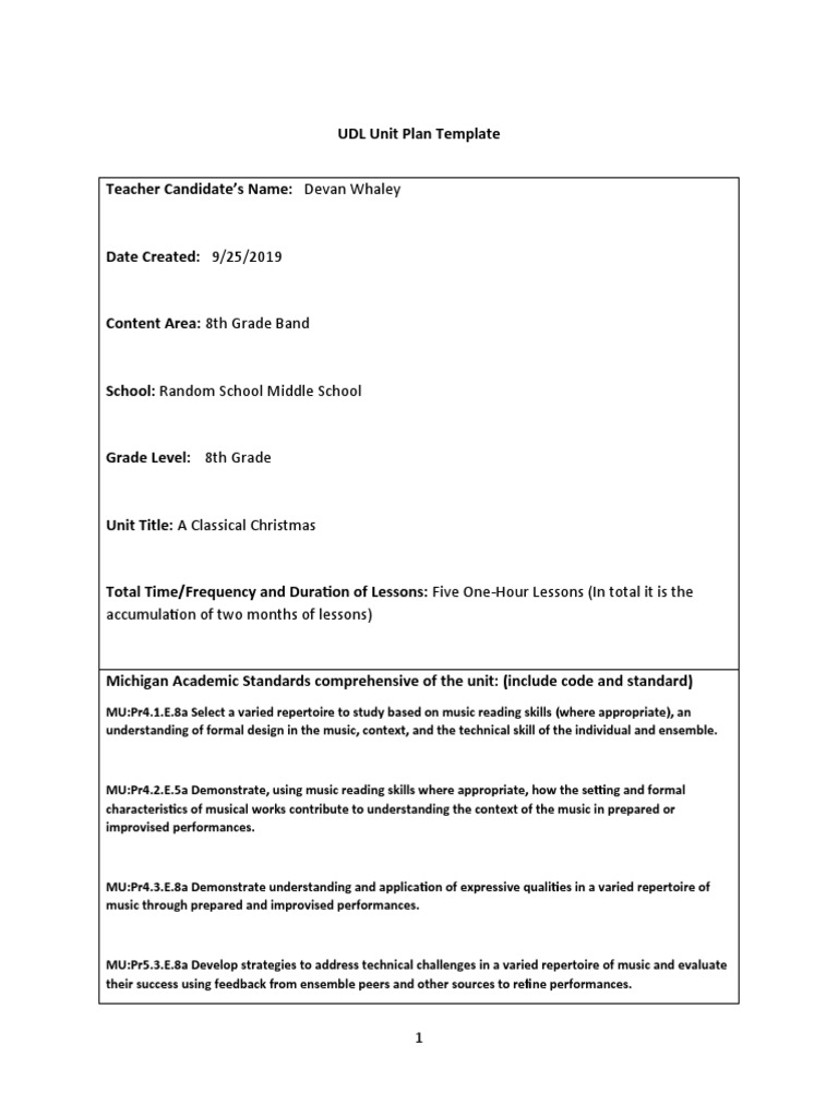 Udl Unit Plan | PDF | Tempo | Clarinet