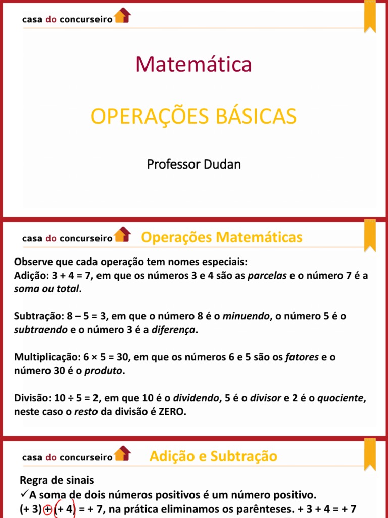 Regras Básicas das Operações Matemáticas | PDF | Divisão (Matemática ...