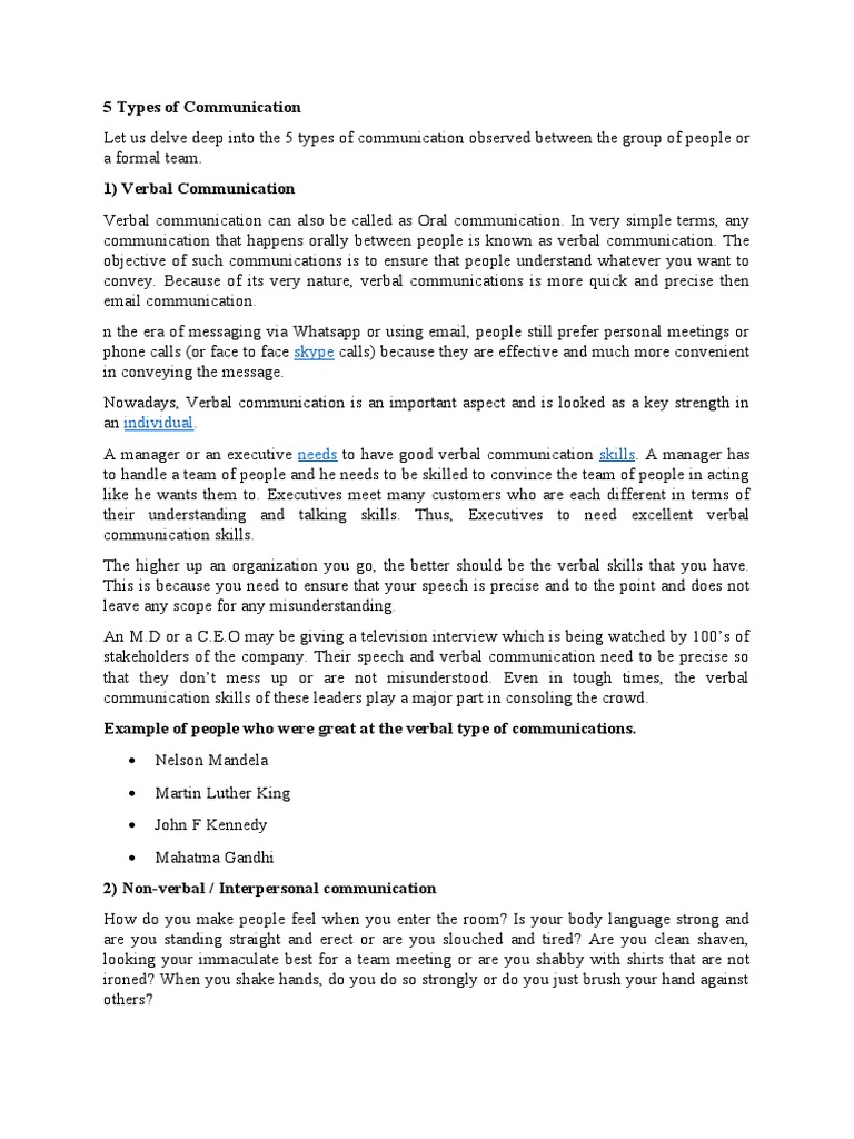 5 Types of Communication | PDF | Nonverbal Communication | Body Language