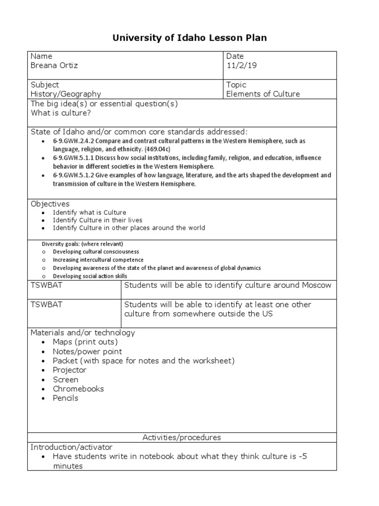 University of Idaho Lesson Plan | PDF | Family | Power (Social And ...