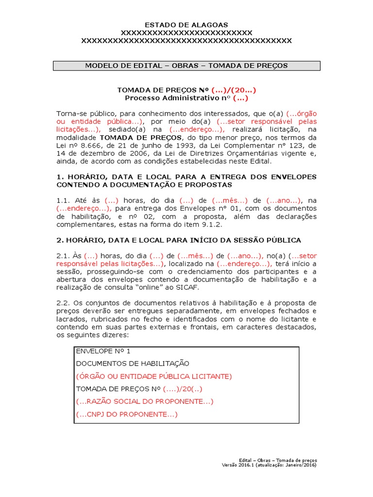 Modelo de Edital - Tomada de Preços | PDF | Balancete | Falência