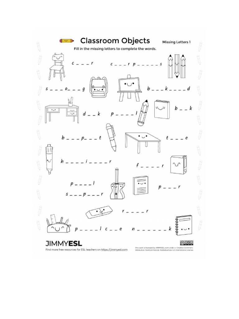 Fill in The Blanks School Objects | PDF