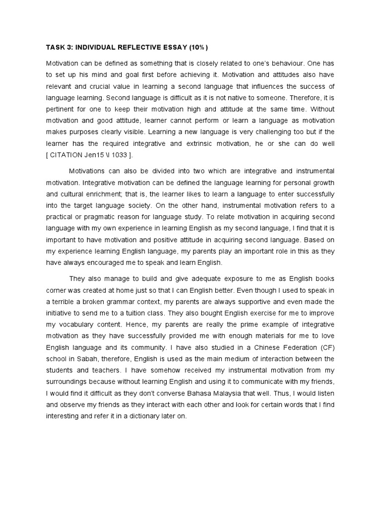 Task 3: Individual Reflective Essay (10%) | PDF | Second Language ...