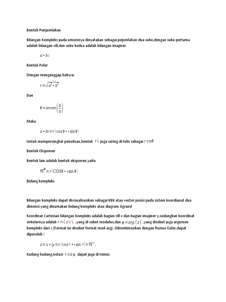 Penjumlahan dan Bentuk Bilangan Kompleks | PDF | Metode & Bahan Ajar | Sains & Matematika