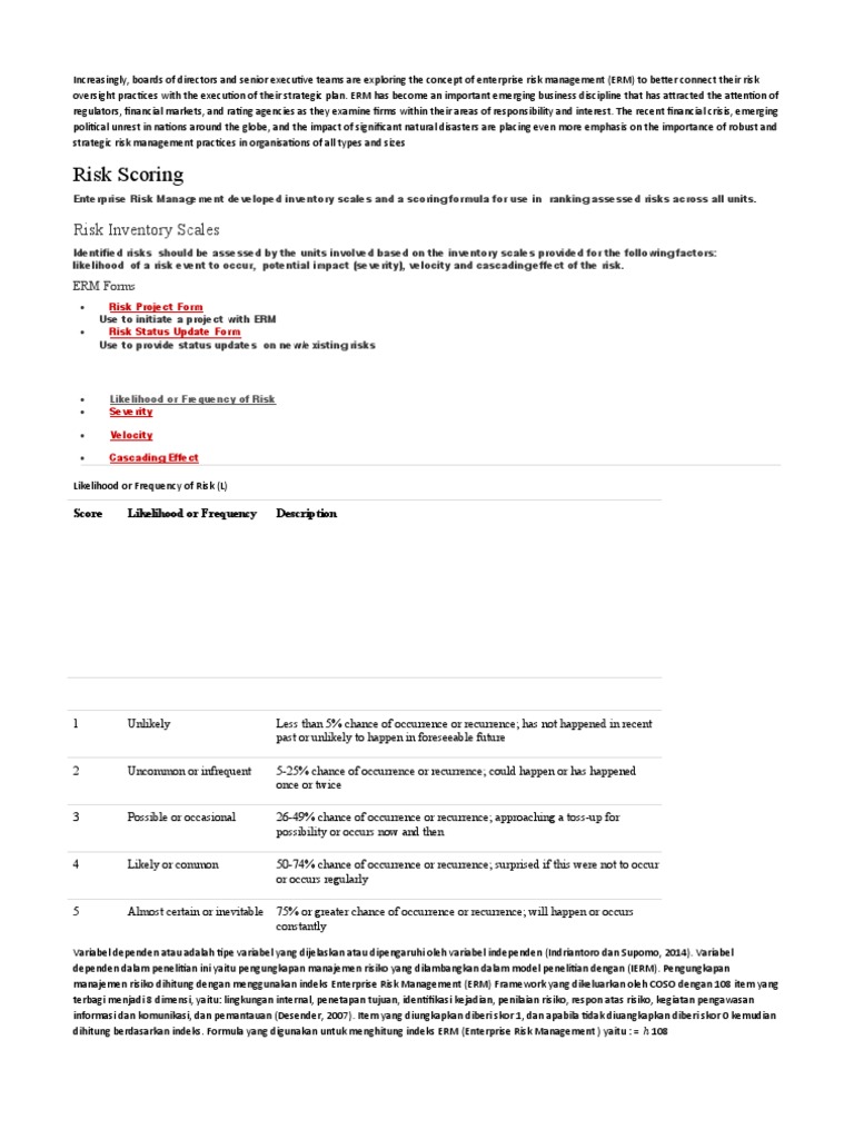 Erm Scoring | PDF | Enterprise Risk Management | Risk
