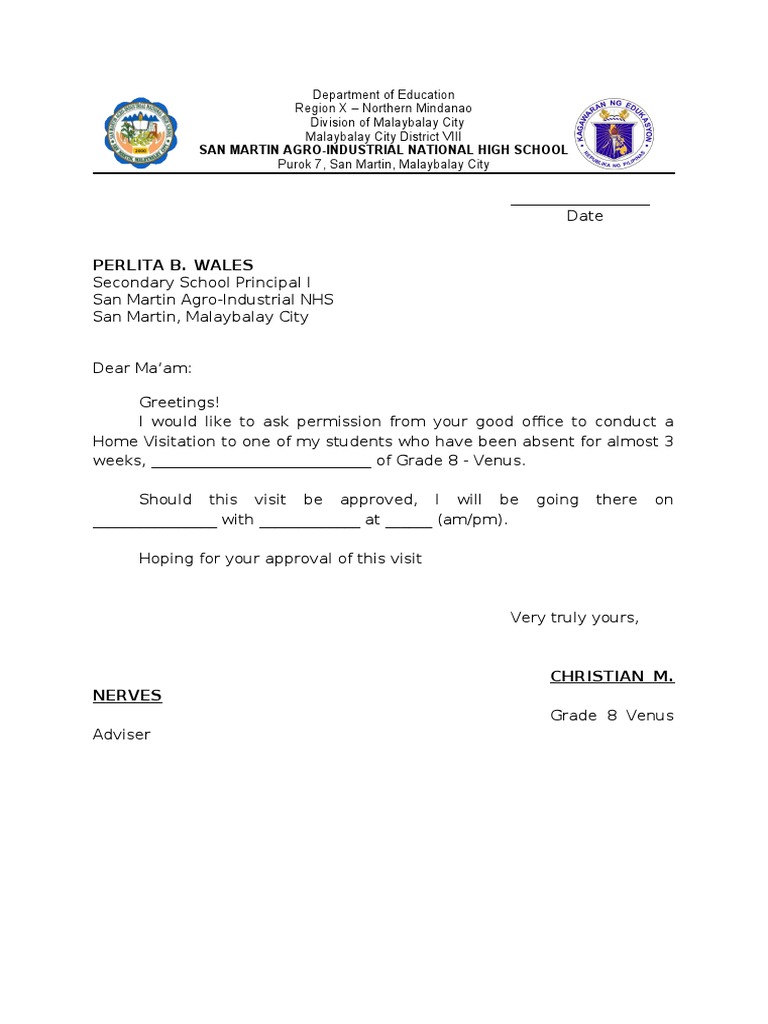 HOME VISITATION LETTER For Parents | PDF