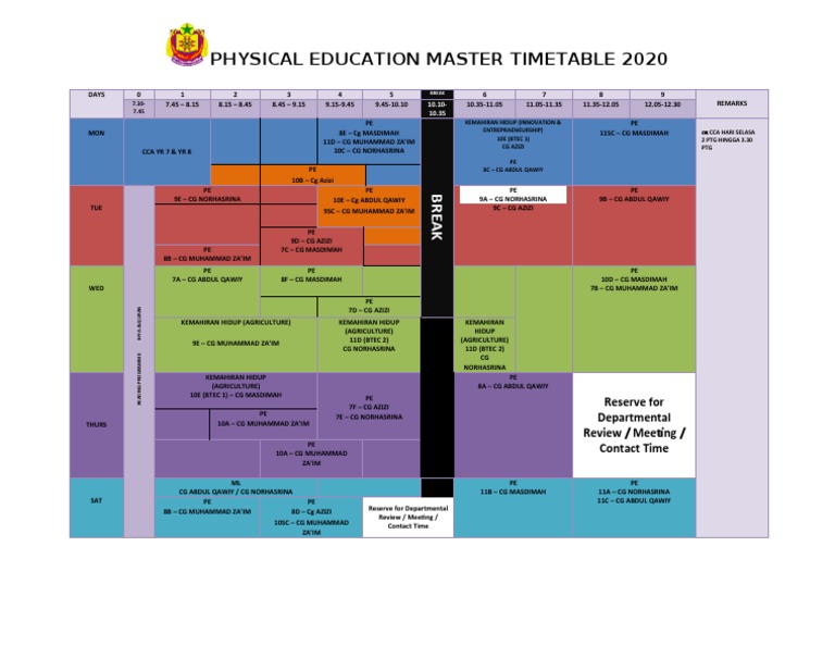 Master Timetable With CG Names 2020 | PDF