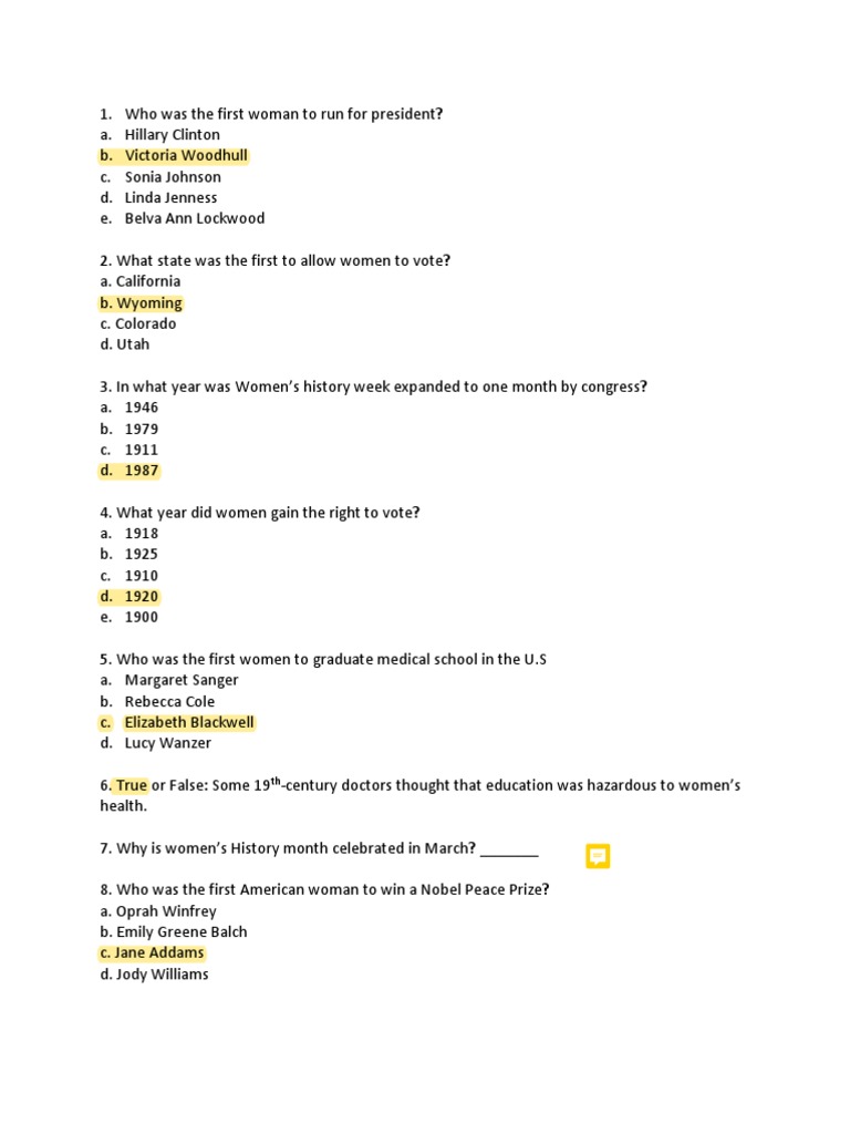 Women's History Month Trivia Quiz | PDF