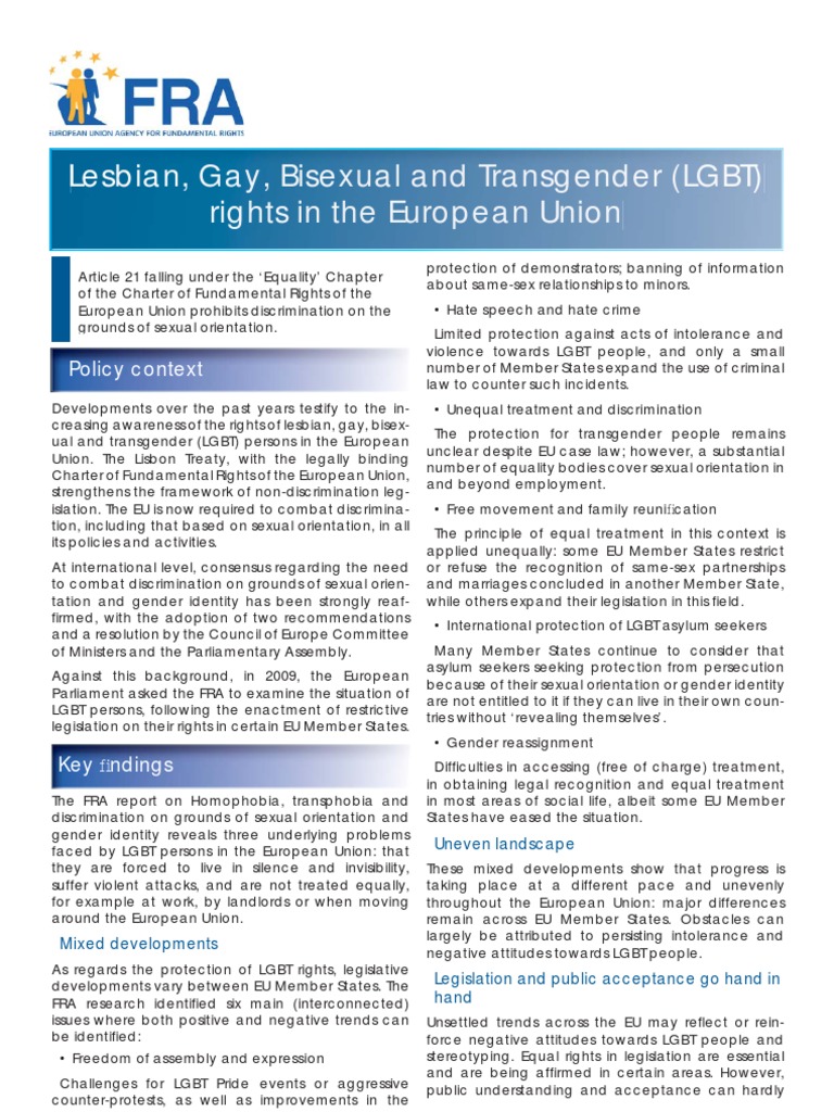 EU LGBT Rights: Progress and Challenges | PDF | Homosexuality | Lgbt