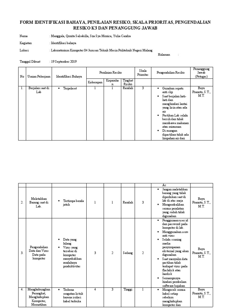 Form Identifikasi Bahaya | PDF