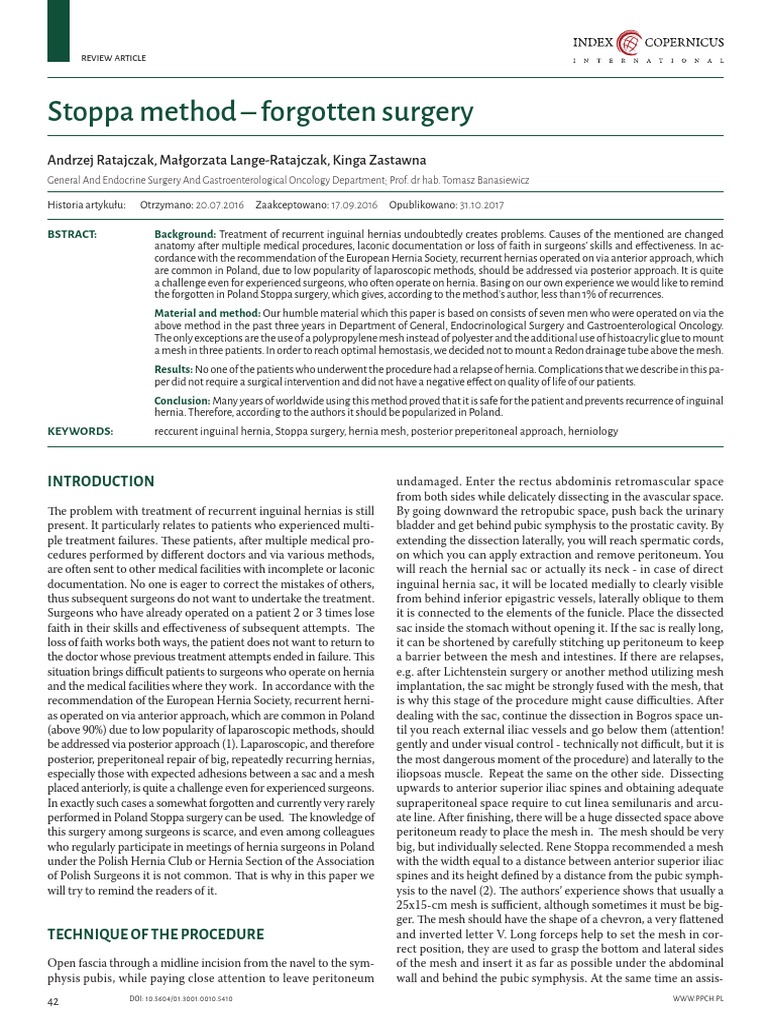 Stoppa Forgotten Surgery | PDF | Surgery | Medicine