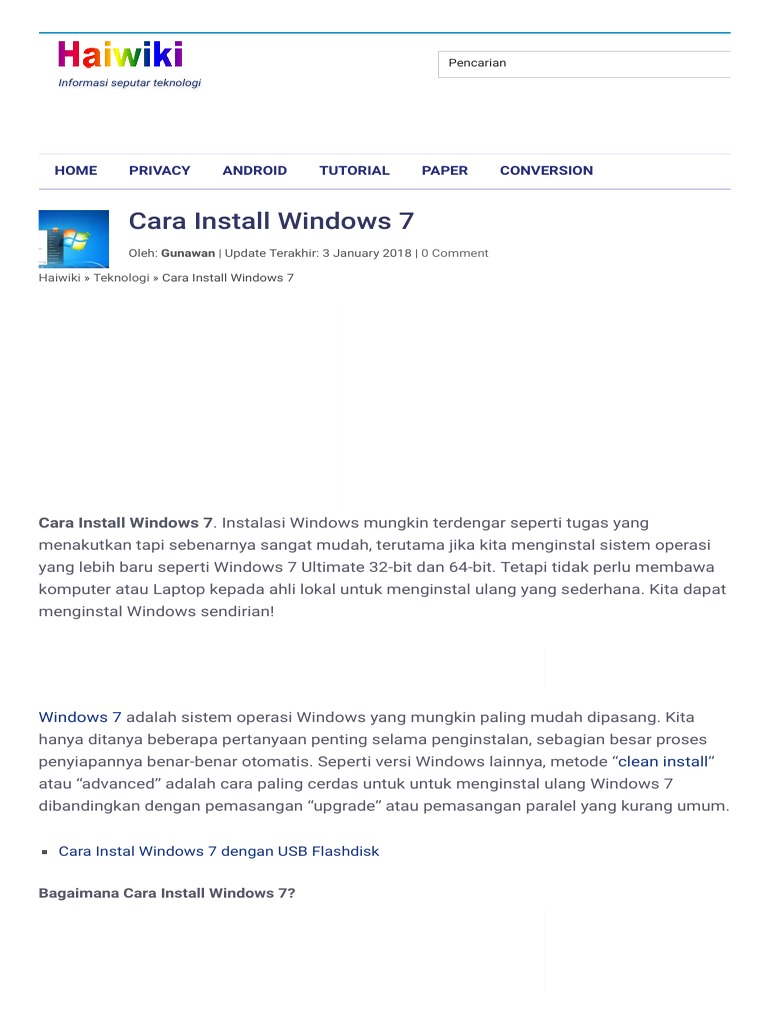 Cara Install Windows 7 (Lengkap Disertai Gambar) - Haiwiki - Info PDF | PDF